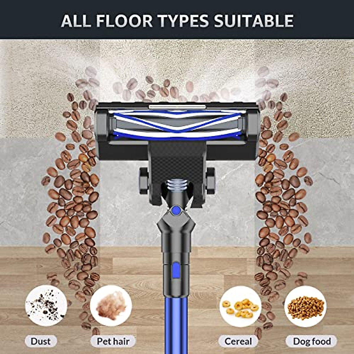 FirstLove Cordless Vacuum Cleaner - Powerful 6 in 1 Stick Vacuum for Pet Hair Carpet Hard Floor, Lightweight & Rechargeable with up to 45-Min Runtime, Detachable Battery (Blue)