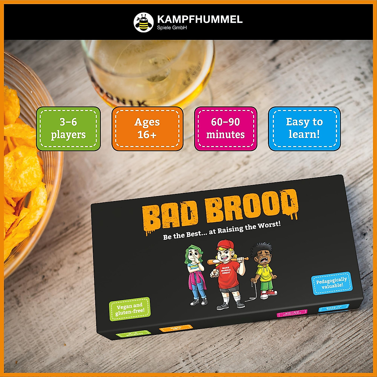 Kampfhummel Bad Brood – Raise your Child as Bad as Possible, sarcastic card game for people with black humor, ages 16+, 3-6 players