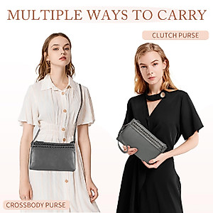 VASCHY Wristlet Clutch Purses, Large Studs Soft Vegan Leather Crossbody Evening Clutch Wallet for Women Gray