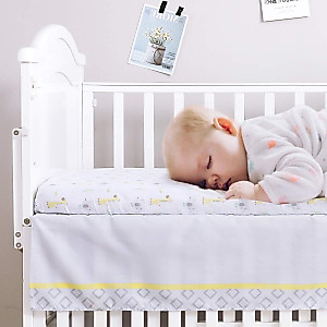 SpringBaby Crib Bedding Set for boy Girl, 3-Piece Cotton Baby Bedding Set, Portable Standard Crib Bedding Set Neutral, Woodland Deer Elephant Crib Bedding Set, Yellow/Grey/Teal