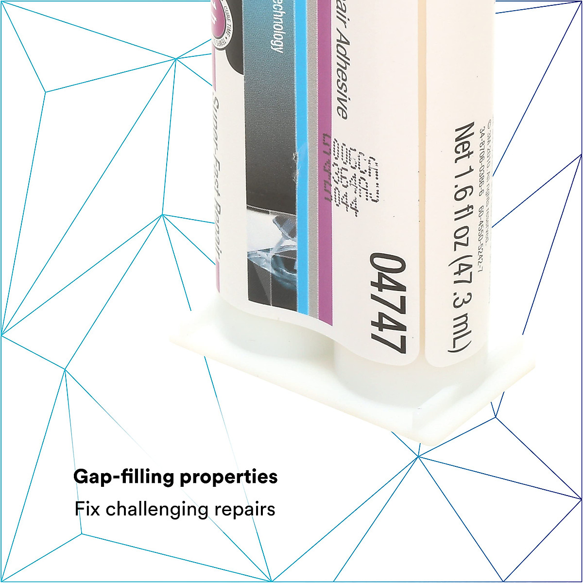 3M Super-Fast Repair Adhesive, 04747, Tranlucent Color,Two-Component, Semi-Rigid, Urethane Adhesive, 47.3 mL/1.6 fl oz Cartridge