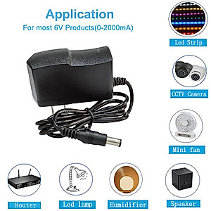 6Volt 2Amp Power Supply Adapter DC 6V Power Cord 100-240V AC to DC Converter 6 Volt 2A 2000mA Power Adapter with 5.5mm x 2.5mm Tip 6V2A Wall Adapter AC/DC Transformer