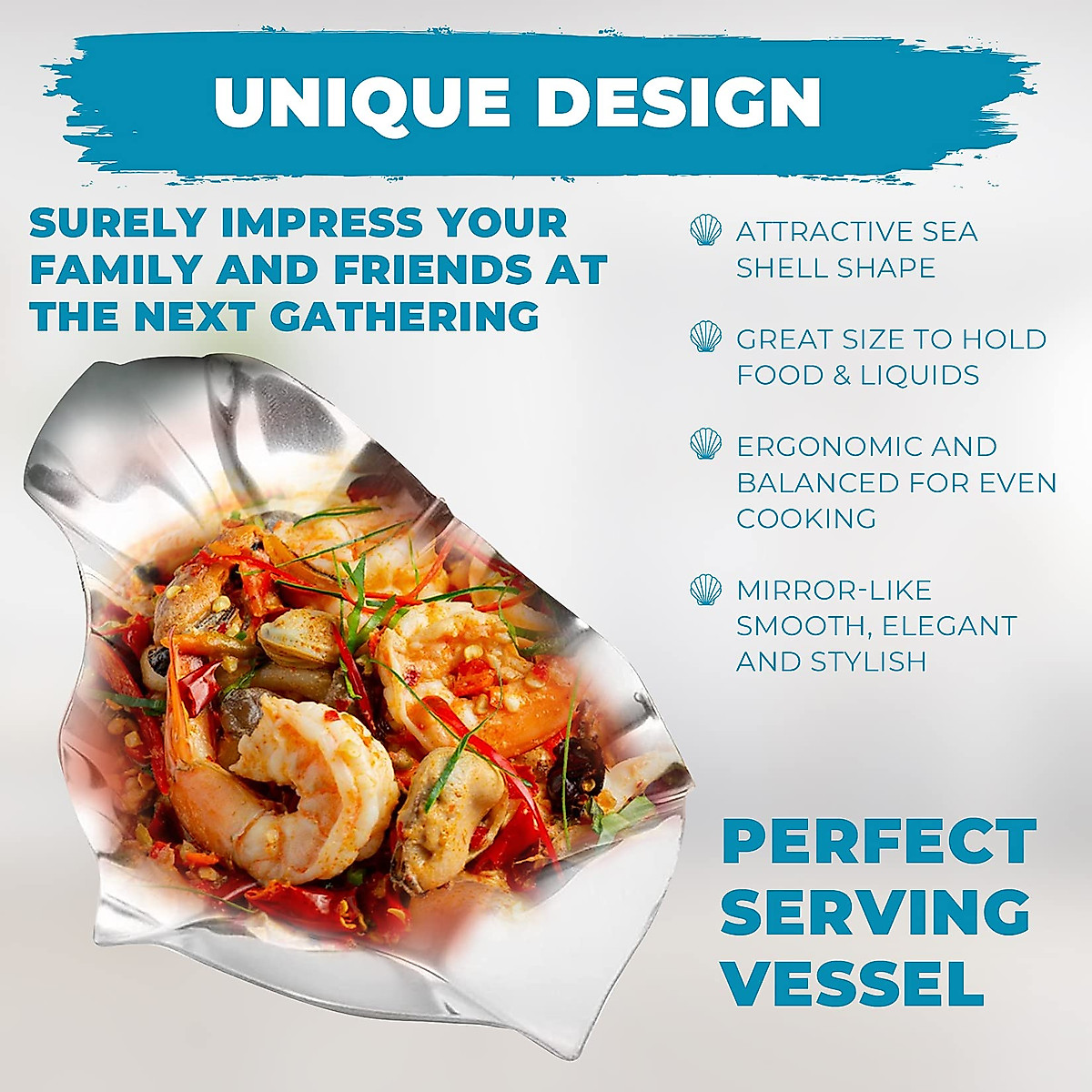 CIRAVI Stainless Steel Oyster Shells - 6 Piece Reusable Set - Flat Bottomed Shells - For Grilling or Cooking - Great for All Kinds of Seafood