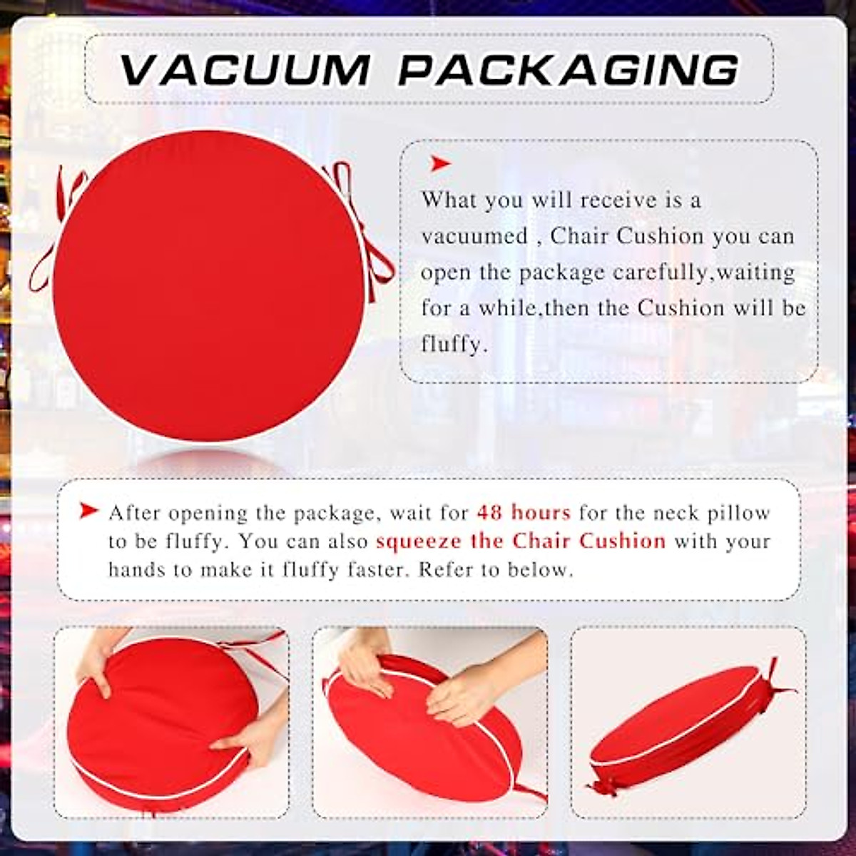 Kigley 4 Pcs 15 Inch Outdoor Round Bistro Chair Cushions Patio Bistro Round Foam Seat Cushion Round Chair Cushions with White Edge and Tie for Patio Bistro Garden (Red)