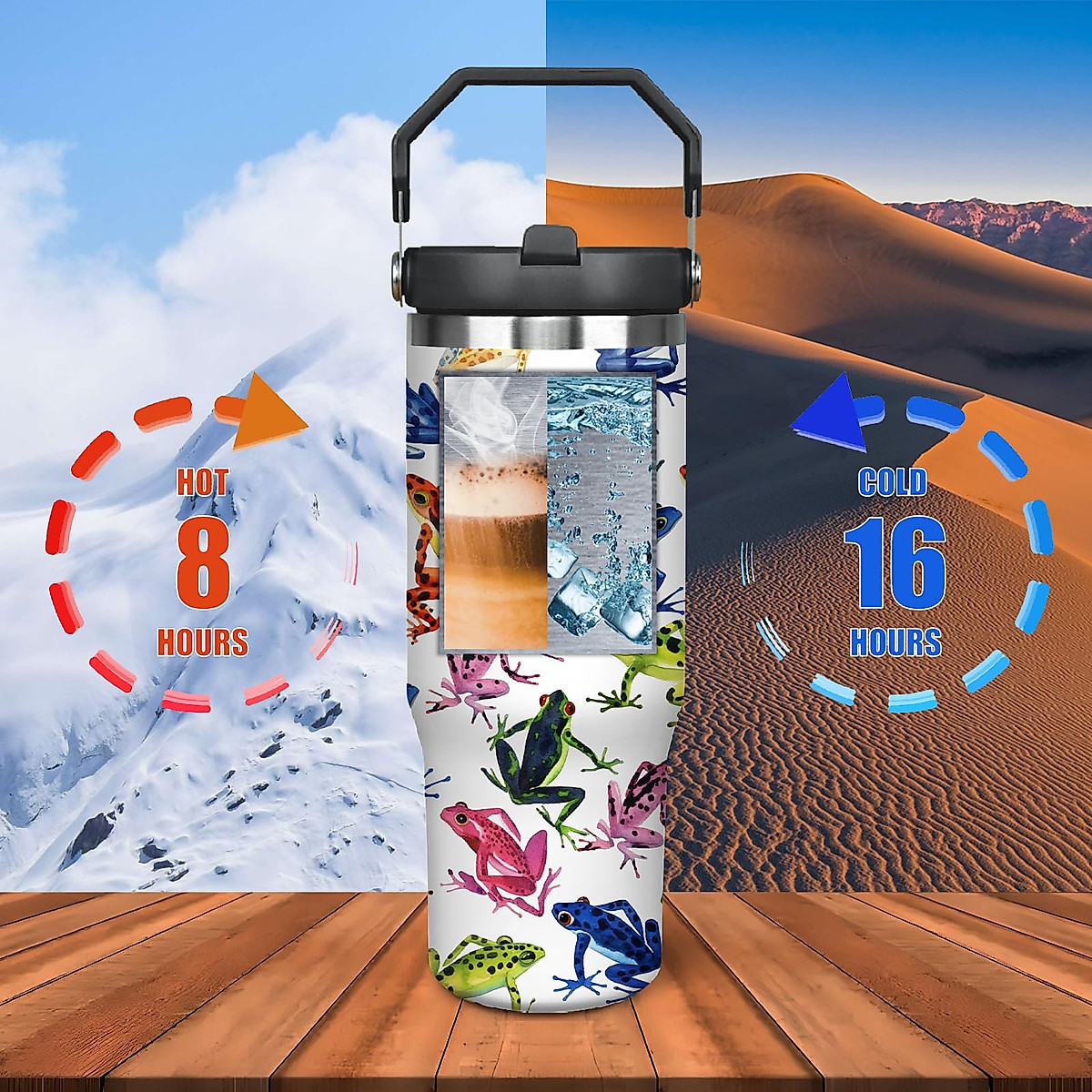 ysnifeiw 30oz Frog Tumbler with Handle and Straw, Stainless Steel Insulated Frog Cup with Top Handle and Lid, Frog Coofee Mug Gifts for Women Men