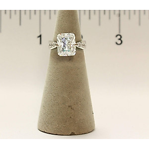 RS Covenant Women's Rhodium Plated Dress Ring Large Emerald Cut CZ 117 (9)