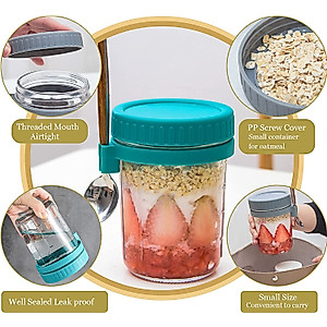KesaPlan Overnight Oats Containers with Lid and Spoon Set of 2, 10 oz Large Airtight Capacity Overnight Oats Jars with Measurement Marks, Reusable On The Go Cups for Salads Yogurt Cereal Milk