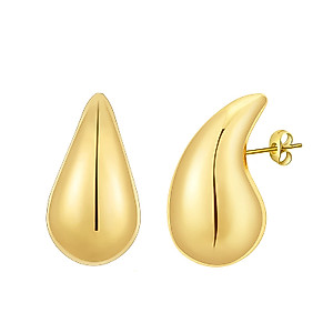 Apsvo Earring Dupes Chunky Gold Hoop Earrings for Women, Tear Drop Dangle Earrings, Teardrop Lightweight Water Drop Earrings Fashion Trendy Hypoallergenic Jewelry