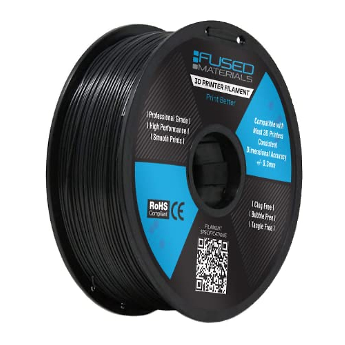 Fused Materials Black ASA 3D Printer Filament - 1kg Spool, 1.75mm, Dimensional Accuracy +/- 0.03 mm, (Black)