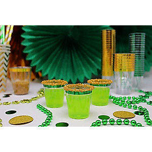 Just Artifacts 1oz Plastic Shot Glasses (120pcs, Metallic Gold Rim)