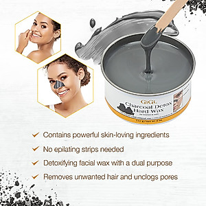 GiGi Charcoal Detox Facial Wax, Unclogs Pores, Stripless, for Delicate Skin, Brows, Upper Lip, 13 oz, 1-pack