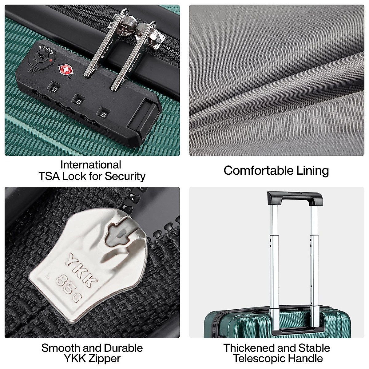 Hanke 20 Inch Carry On Luggage 22x14x9 Airline Approved Lightweight PC Hard Shell Suitcases with Wheels Travel Luggage Rolling Suitcase Travel Luggage Bag for Weekender(Blackish Green)