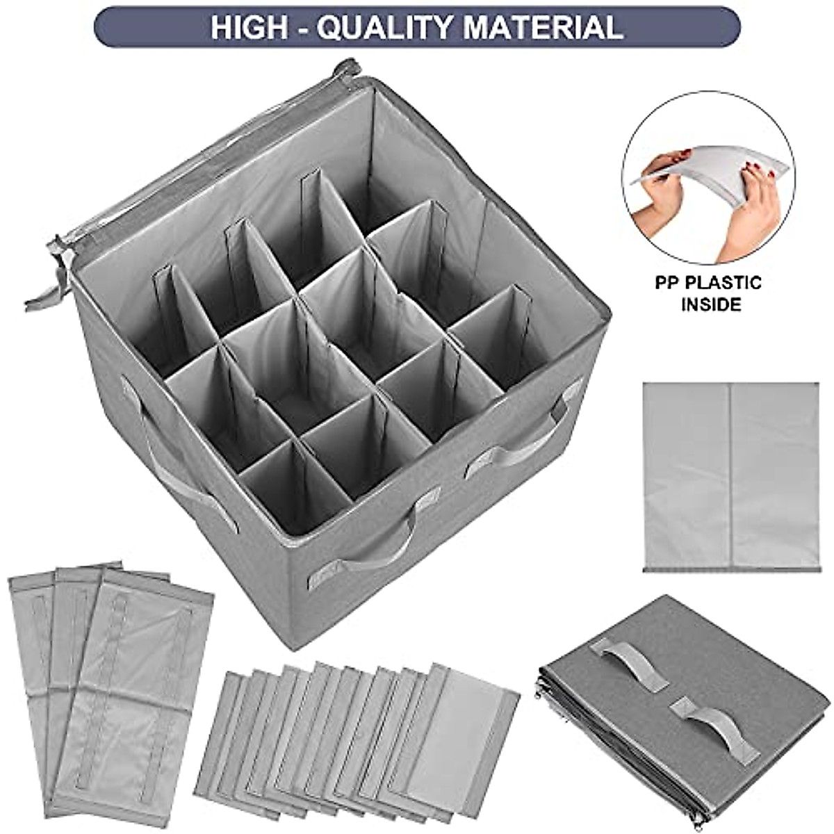 Moteph Shoe Organizer Closet Storage Solution with Clear Cover & Adjustable Dividers for Shoes, Handbags, Blankets, Linen, Clothing (Grey, Small - 12 Pairs)