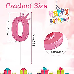 3 Inch Birthday Number Candle, 3D Number Candle with Crown Decor Large Cake Topper Number Candles for Birthday Cakes Wedding Anniversary Graduation Festival Party (Pink, 0)