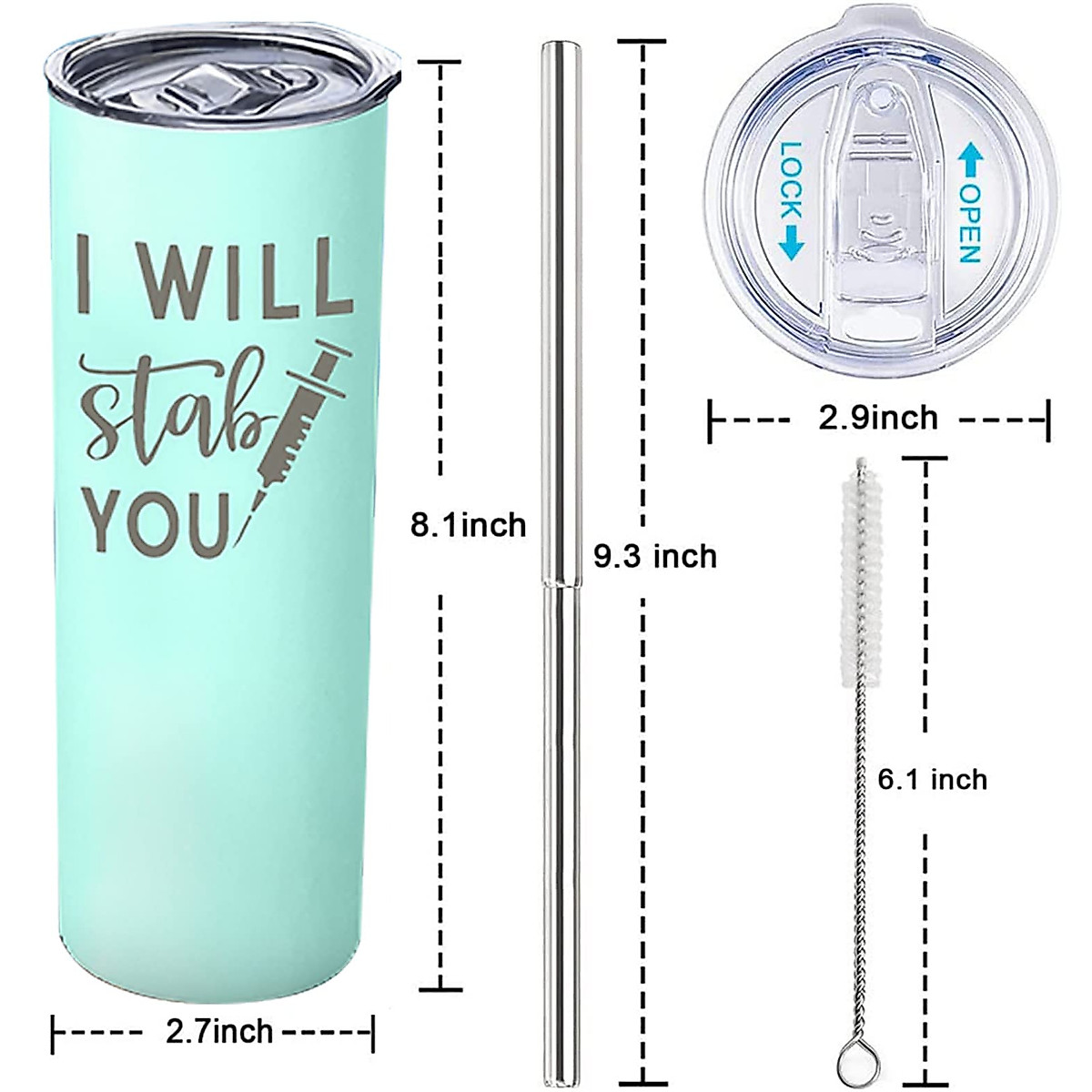 Nurse Gifts For Women Nurse Practitioner Retirement Gifts 20oz Funny Green Skinny Wine Tumbler Nurse Graduation Christmas Presents Bulk For School Student I Will Stab You Travel Cup With Straw