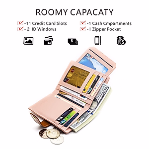 ANDOILT Wallets for Women Genuine Leather Small Bifold Wallet RFID Blocking Card Case Purse with ID Window Coin Pocket Pink