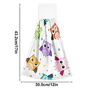 Kigai Owl Kitchen Hanging Towels Set of 2, Absorbent Hand Tie Towels Tea Bar Dishcloths Dry Towels for Kitchen Bathroom Home Decor, 12 x 17 Inch