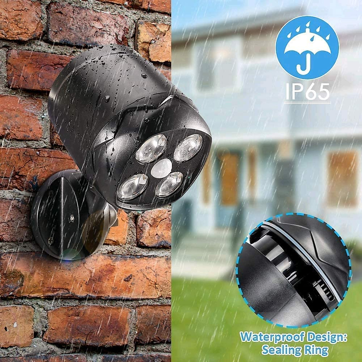 Outdoor Motion Sensor Light Battery Operated, Hotomely IP65 Waterproof Ultra Bright Motion Sensor Outdoor Lights Head Adjustable with 8W 600 Lumen 6000K 4LEDs for Garage Yard Porch and Patio (2 Packs)