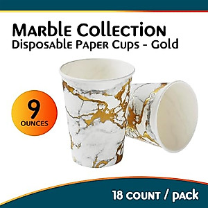 Silver Spoons Gold 9 Oz Marble Collection Disposable Coffee Cups - 18 Count