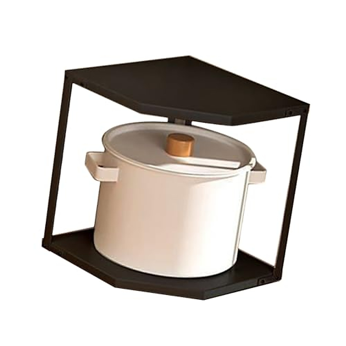 Kitchen Small Corner Shelf Rack Space Saving Stable Carbon Steel Cookware Stand for Pots Pans, Fan Shaped (2 Layer Black 27x27x27.6cm)