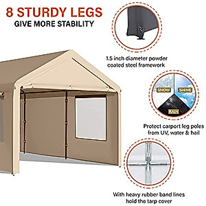 12 x 20 Carport Canopy Tent | Roll up Ventilated Windows | Outdoor 3-Sided Walls | Multi-Purpose Shade & Shelter | Heavy Duty Tent for Weddings Car Parking Party