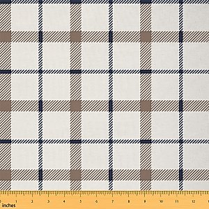 Brown White Lattice Upholstery Fabric Checkered Fabric by The Yard for Kids Teen,Farmhouse Geometric Grid Indoor Outdoor Fabric Buffalo Plaid Geometry Gingham Checkerboard Fabric,3 Yards
