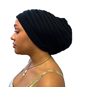 Black Slouchy Beanie for Locs Dreadlocks and Natural Hair Styles Rasta Tam Beanie
