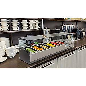 KoolMore SDC-6P-SG Condiment Prep Rail Station with Sneeze Guard, 59 Inch, Silver