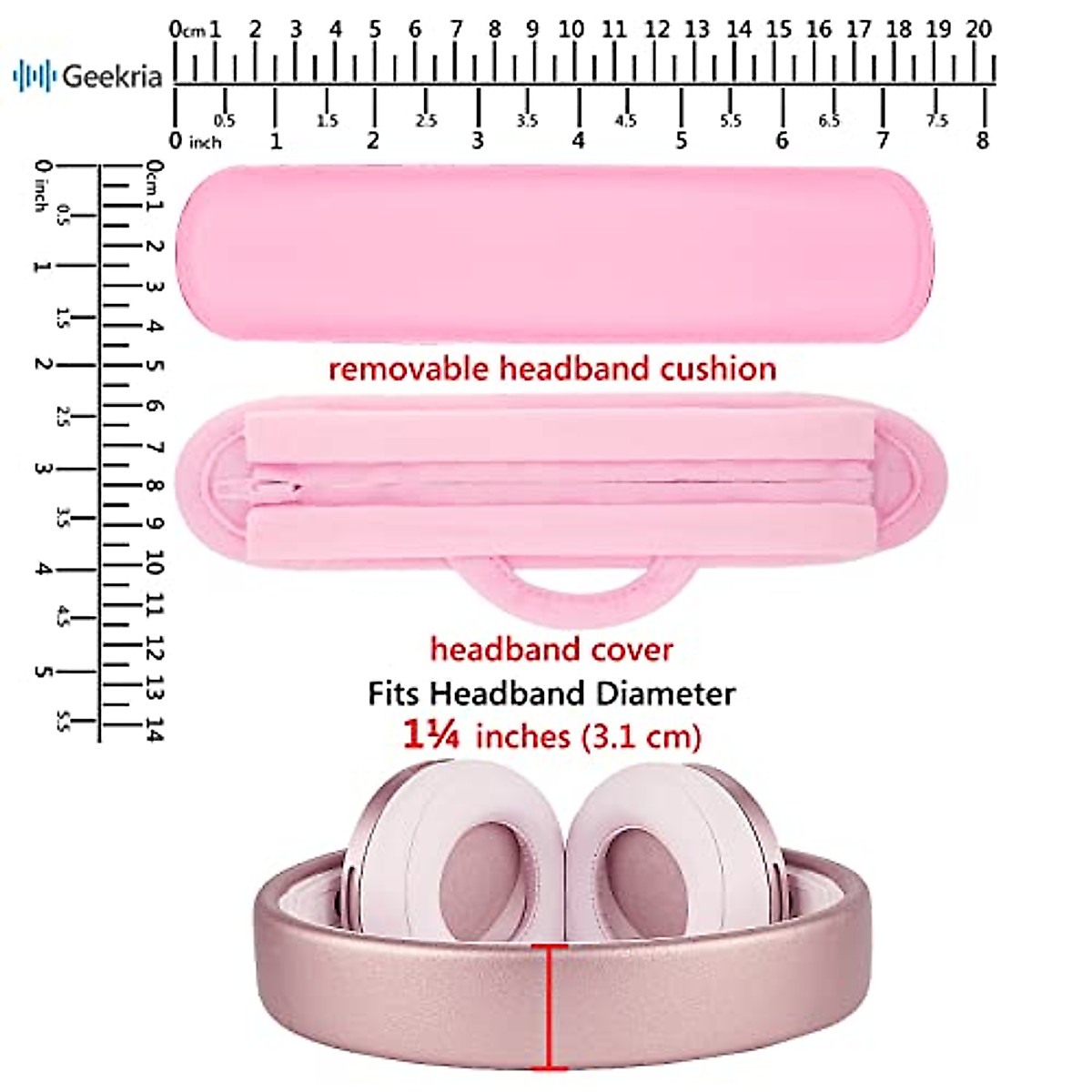 Geekria NOVA Hook and Loop Headband Cover + Headband Pad Set/Headband Protector with Zipper/DIY Installation No Tool Needed, Compatible with Bose Beats JBL Sony Hyperx Headphones (Pink)