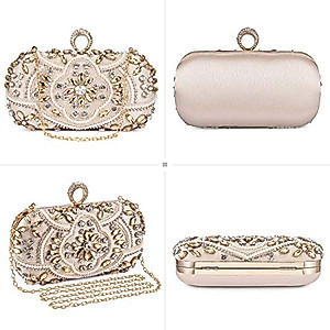 UBORSE Beaded Crystal Clutch Purses for Women Evening Handbags Formal Rhinestone Wedding Purse Prom Cocktail Party Bag Gold