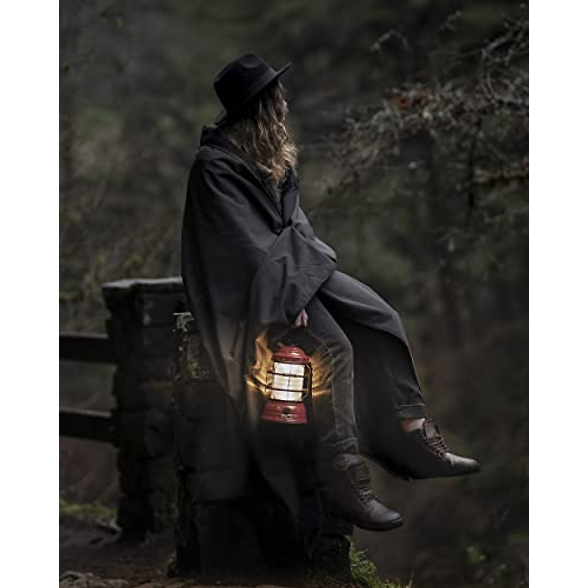 Barebones Bronze Forest Lantern - Vintage, Rechargeable, Adjustable Brightness (Red)