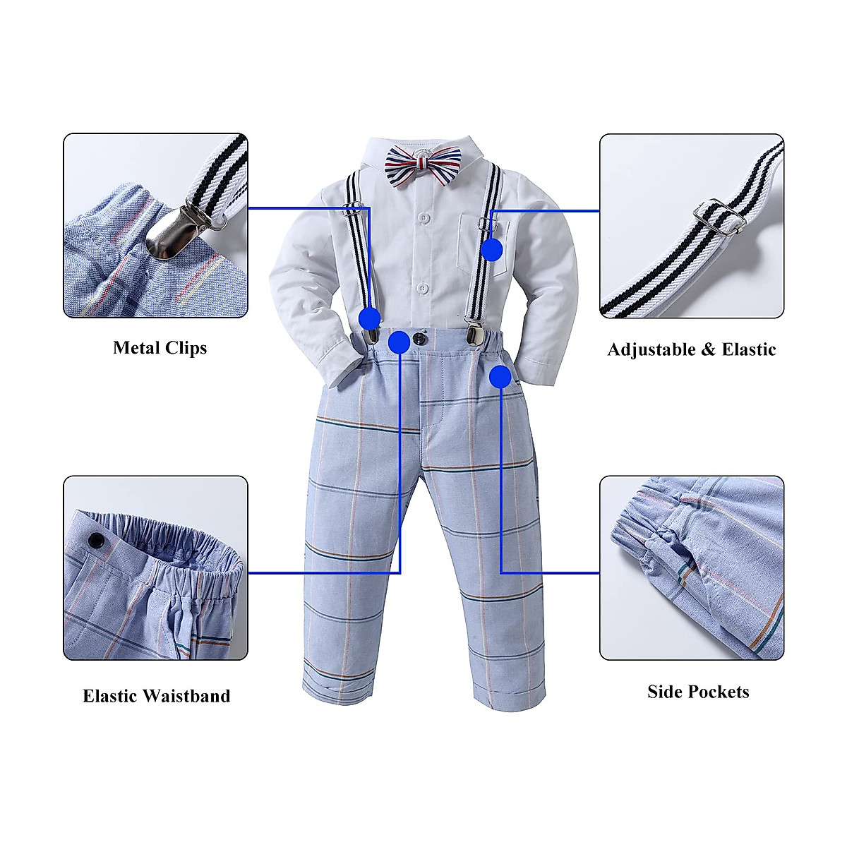 Kgurtagh Baby Boy Gentleman Outfit, Long Sleeve T-Shirts & Vest & Pants & Bow Tie & Suspender, Toddler Boy Suspenders Outfits, Kids Boy Formal Suit for Special Occassion (1-5T)