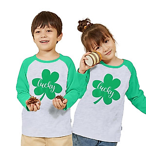 Baby St. Patricks Day Shirt Lucky Clover 3/4 Raglan Sleeve T-Shirt Toddler Kids Baseball Cotton Tee Tops Green