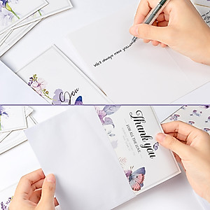 WATINC 60pcs Funeral Thank You Cards with Envelopes and Stickers, Purple Butterfly Bereavement Card Express Your Condolences, Memorial Sympathy Cards with Message Inside for Beloved Friends Family