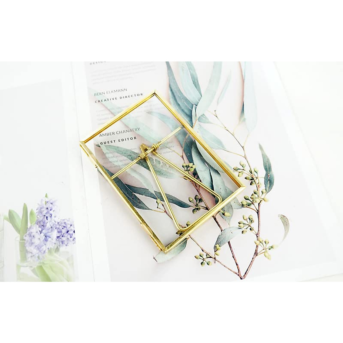 WONTHAI Gold Picture Frame - 4x6 Antique Brass Postcard Picture Frame for Desk - Small Pressed Glass Frame for Pressed Flowers - Floating Vertical (4 * 6 vertical)…