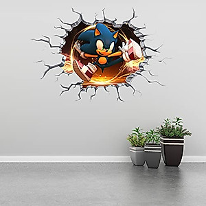 Sonic Wall Decals Realistic 3D Cartoon Wall Stickers Vinyl Poster Mural for Kids Palyroom Nursery Living Room Bedroom Self-Adhesive Wall Decoration Gift Supplies (15.7 X 23.6 in)