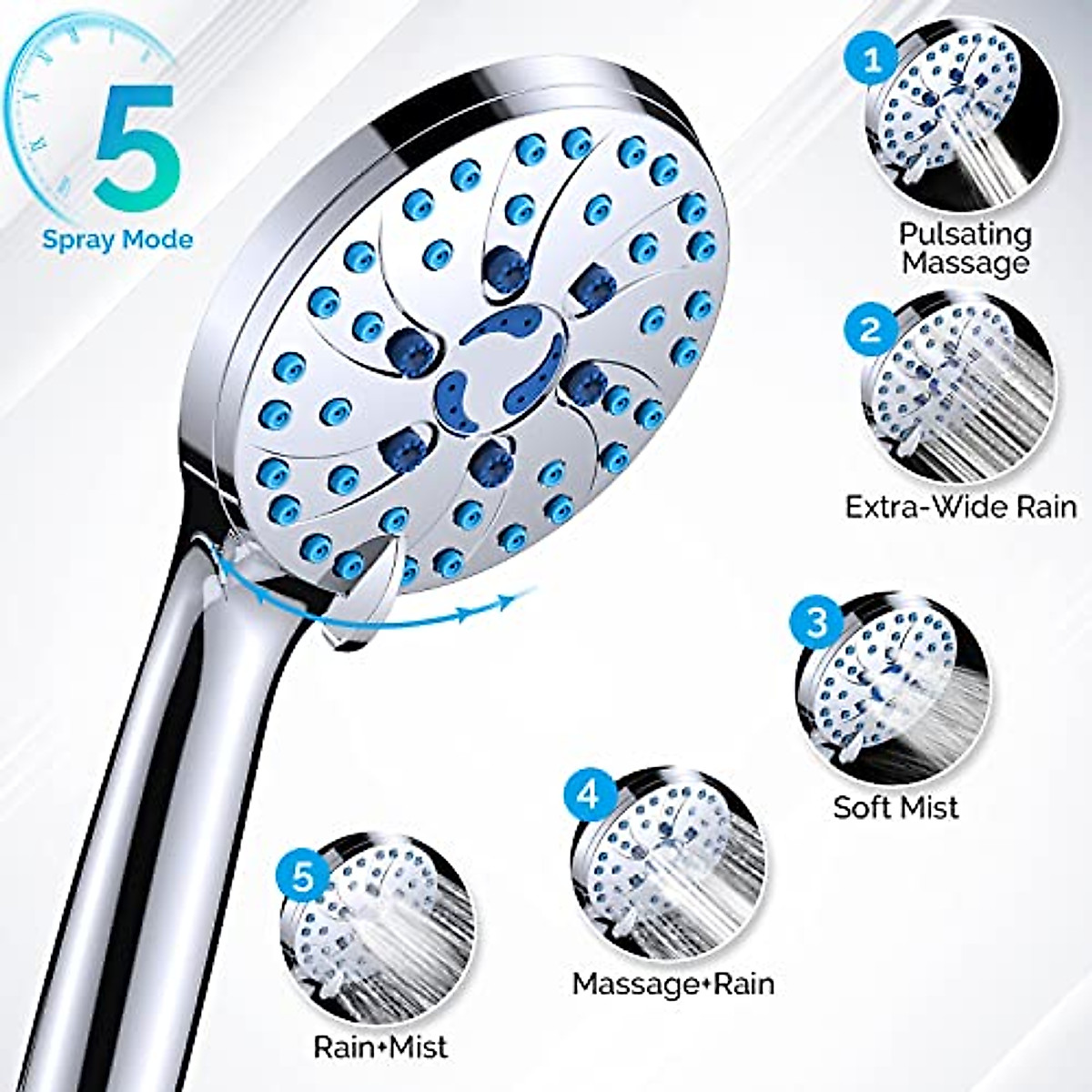 Shower Heads High Pressure with Spray, DOTTE Handheld Shower Head with Hose, Showerhead Built-in Power Wash to Clean Tub, Tile & Pets, Extra Long 6‘5” Stainless Steel Hose, Wall & Overhead Brackets