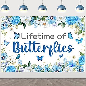 Wonmelody Butterfly Bridal Shower Backdrop Blue Lifetime of Butterflies Backdrop Butterflies Bachelorette Decor Floral Bridal Shower Banner Watercolor Butterfly Background for Wedding Engagement