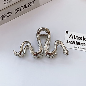 AIUPUOC Hair Clips Large Hair Claw Clips Metal Silver Snake Hair Accessories for Thick Hair for Women Girls Elegant French Hair Barrettes Hairpin Banana Clips 2Pcs