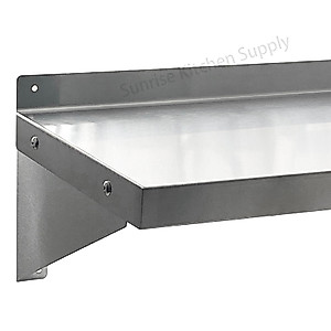 SUNRISE Commercial 430 Stainless Steel Kitchen Wall Shelf, NSF Certificated, Wall Mounted, Solid Shelving for Restaurants, Bars & Hotels (14" x 72")