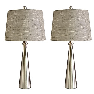 Oneach 25.75" Modern USB Table Lamp Set of 2 for Living Room Bedroom Bedside Nightstand Lamps Fabric Shade Accent Light Silver