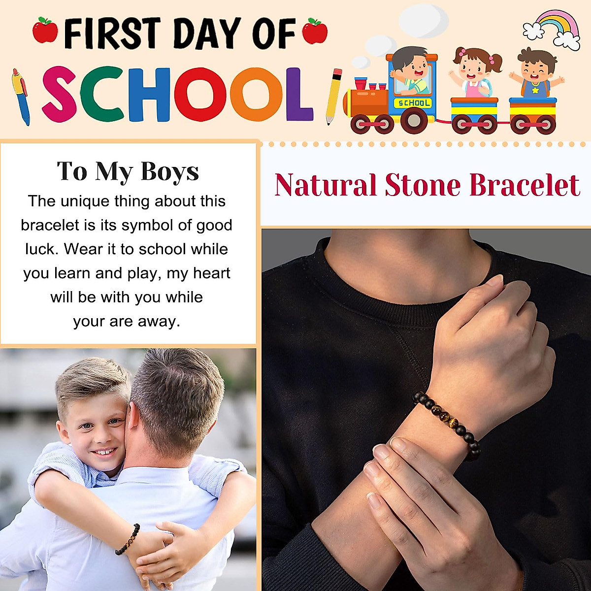 UNGENT THEM Back to School Stuff Mommy and Me Bracelet First Day of School Kindergarten Pre K Preschool 1st 2nd Second Third Grade Gifts for Boys Son