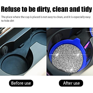 zipelo Bling Car Cup Coaster, 2 Pack Universal Vehicle Anti-Slip Cup Holder Insert Coasters, Crystal Rhinestone Silicone Shockproof Drink Mat, Car Interior Accessories (Blue/White Crystal)