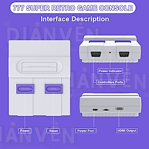 DIANVEN Super Retro Game Console HDMI - Classic Edition Mini Retro Game System Built-in 777 Classic Video Games and 2 Controllers, Plug and Play Old-School Gaming System for Adults and Kids