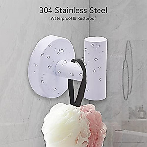 Biomoty Towel Hooks White, 2 Pack SUS304 Stainless Steel Wall Hooks for Hanging, Heavy Duty Coat Robe Clothes Hook Wall Mounted for Bathroom Bedroom Kitchen (White)