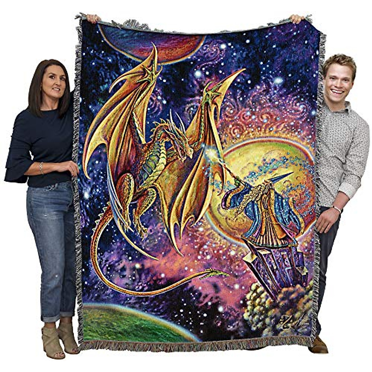 Pure Country Weavers Magic Wizard and Dragon Blanket by Myles Pinkney - Gift Fantasy Tapestry Throw Woven from Cotton - Made in The USA (72x54)