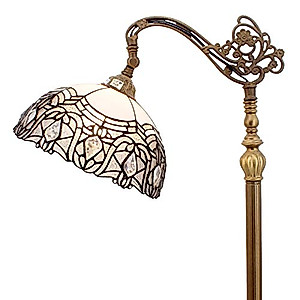 WERFACTORY Tiffany Floor Lamp White Crystal Bent Stained Glass Arched Lamp 12X18X64 Inches Gooseneck Adjustable Corner Standing Reading Light Decor Bedroom Living Room S508W Series