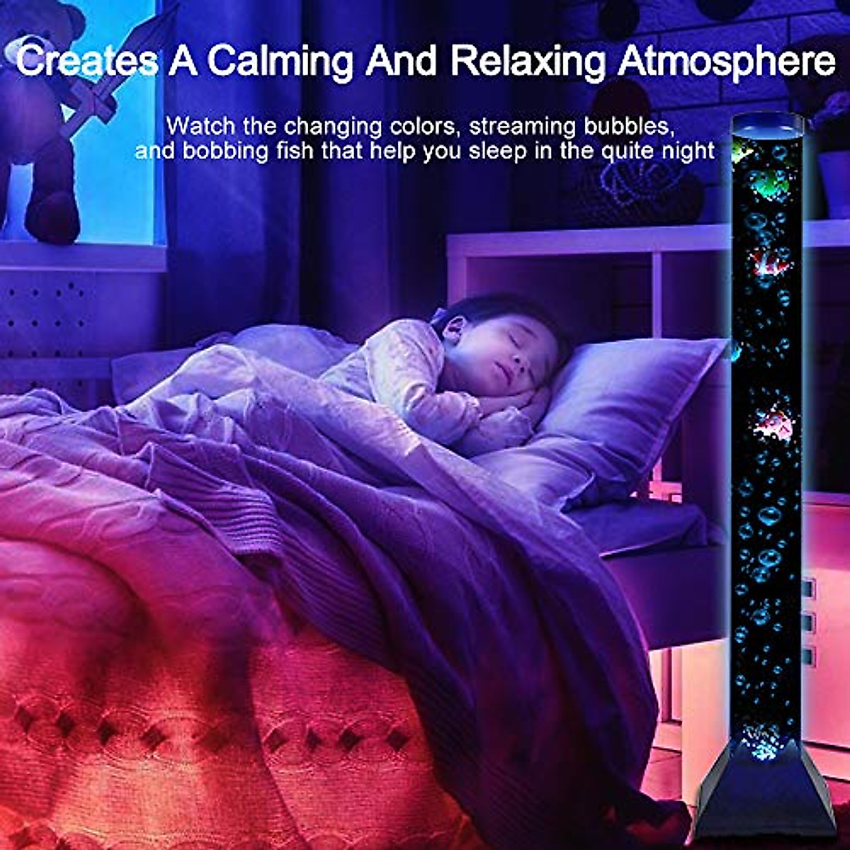 4FT LED Bubble Tube Floor Lamp Extra Large Aquarium Lamp with 10 Fish and Remote Control 20 Light Changes Tall Water Tower Tank Night Light for Bedroom Office Gift for Kids Men Women