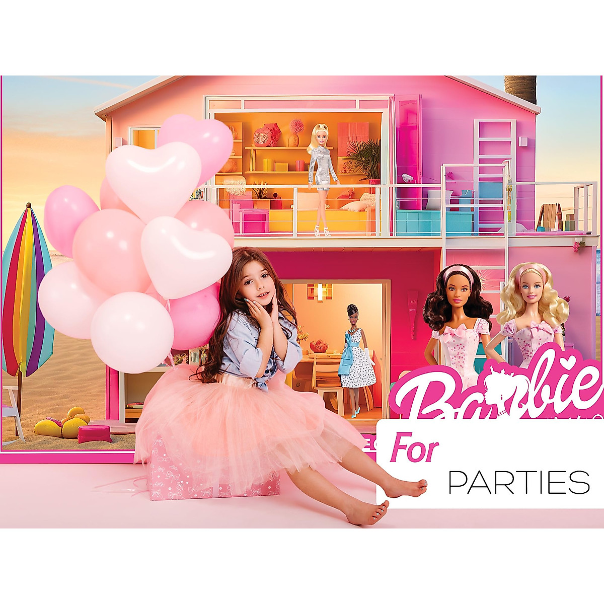 Pink Doll Girl Backdrop7x5 for Birthday Party - Textile Fabric with Grommet Themed Banner for Movie Photo Booth Props Photography Photoshoot Background Decorations Room Decor Supplies