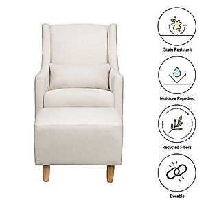 Babyletto Toco Upholstered Swivel Glider and Stationary Ottoman in Performace Cream Eco-Weave, Water Repellent & Stain Resistant, Greenguard Gold Certified